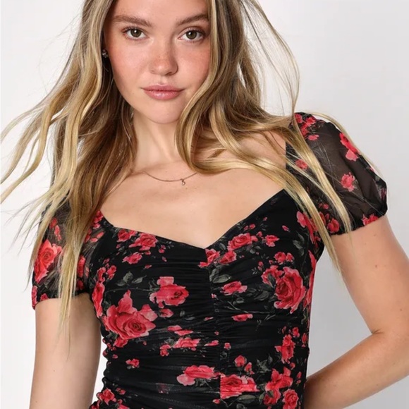 Lulus | Tops | Lulus Black And Red Floral Onesie | Poshmark